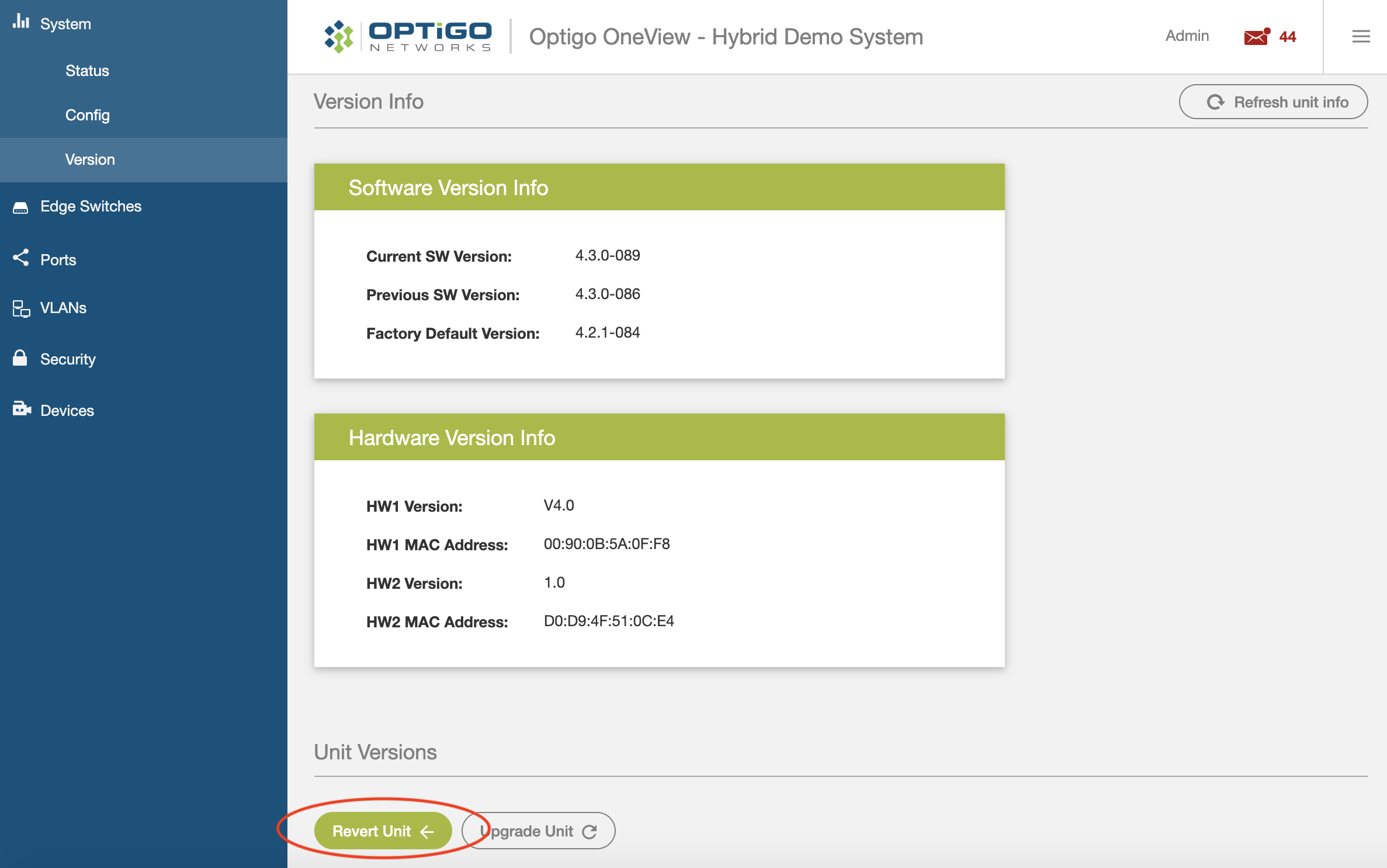 System: Version – Optigo Networks